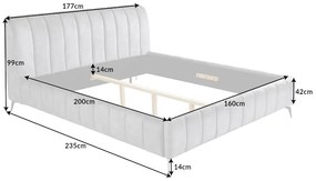 Designová postel Rotterdam 160 x 200 cm šedý samet