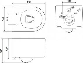 Mexen Sofia, závěsná WC mísa 490x360x355 mm, Rimless Tornádo + WC sedátko z duroplastu, černá matná, 30541085T