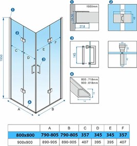 BPS-koupelny Čtvercový sprchový kout HYD-SK08B 80x80 černá/transparent + vanička HYD-SSV-SXL02A bílá