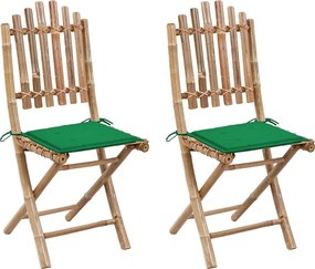 vidaXL Skládací zahradní židle s poduškami 2 ks bambus [3063997] Barva: Zelená