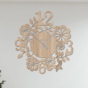 dřevo života Nástěnné hodiny FLOWERS Zvolte barvu dekoru: Dub Sonoma, Zvolte velikost hodin (cm): 50x50, Barva ručiček: Stříbrné