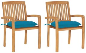Zahradní židle 2 ks světle modré podušky masivní teak,  3063271