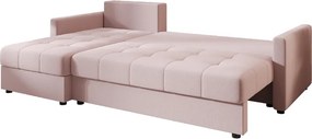 Rozkládací oboustranná sedací souprava do L VENORIA 220x143 cm, pudrově růžová + 2 polštářky ZDARMA