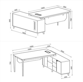 Kancelářský stůl s kontejnerem a komodou Houseland Profit Home 01 dub/bílý