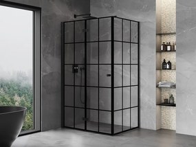 Mexen Mist-F T, 1-křídlý ​​skládací sprchový kout levý 70 x 100 cm, čiré sklo-černá mřížka, 8A6T-070-100-70-77-L