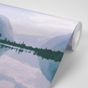 Samolepící tapeta malovaná scenérie horského jezera