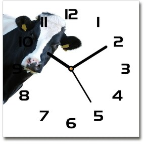Wallmuralia Skleněné nástěnné hodiny čtverec Kráva 30x30 cm