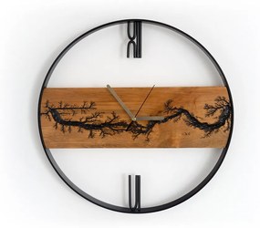 Dřevěné nástěnné hodiny KAYU 03 Olše v Loft stylu - Černý- 43 cm