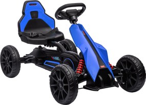 HOMCOM Motokára, dětské vozidlo s nastavitelným sedadlem, šlapací vozidlo, šlapací auto s ruční brzdou, čtyřkolka pro děti od 3 do 8 let, modrá | Aos…