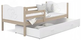Dětská postel MAX P 80x190cm s borovicovou konstrukcí v bílé barvě s motivem srdíček