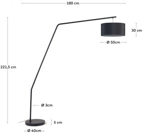 Černá kovová stojací lampa s bavlněným stínidlem Kave Home Ciana 221,5 cm