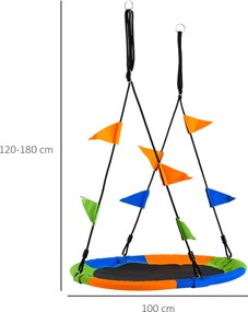 Zahradní houpací hnízdo Outsunny Ø100x120-180 cm s nastavovací výškou, provazy a vlajkami pro děti a dospělé, nosnost 80 kg, vhodné do interiéru i ex…