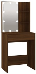 vidaXL LED toaletní stolek se skříňkou hnědý dub kompozitní dřevo