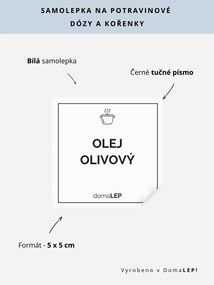 Samolepka na láhev OLEJ OLIVOVÝ – bílá, 5 x 5 cm, základní písmo