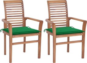 vidaXL Jídelní židle 2 ks podušky masivní teak [3062598] Barva: Zelená