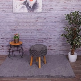 Taburetka J43 80482 - macrame, látka / dřevo, 45 x 41cm - Tmavě šedá