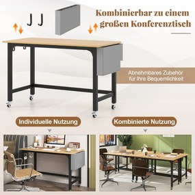 Costway Stůl s kolečky s odnímatelnou látkovou taškou a háčkem na – dřevo