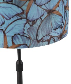 Stolní lampa černá s velurovým odstínem motýly se zlatem 25 cm - Parte