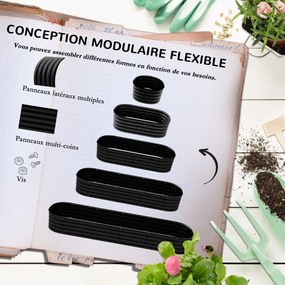 Modulární vyvýšený záhon z oceli Outsunny pro zeleninu, rostliny a květiny - 240 x 62 x 30 cm, černý