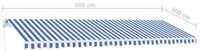 Ručně zatahovací markýza s LED světlem 500x300 cm Dekorhome Bílá / modrá