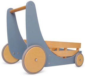 Dřevěný vozík na hračky a nácvik chůze modrý