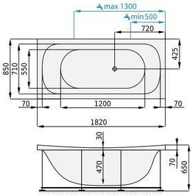 Santech SOFA 182 x 85 cm SASOF182L vana akrylátová levá