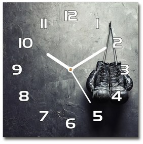 Wallmuralia Skleněné hodiny čtverec Boxerksé rukavice 30x30 cm