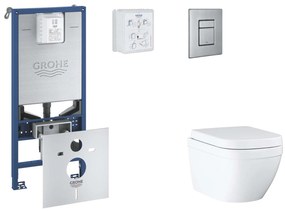 Grohe Rapid SLX - Set předstěnové instalace, klozetu, sedátka SoftClose a tlačítka Skate Cosmopolitan, Triple Vortex, kartáčovaná nerezová ocel SANI11BB2106