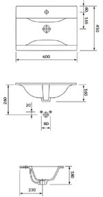 Cersanit S801-457 - Závěsná koupelnová skříňka s umyvadlem NIKO 60x45 cm ořech