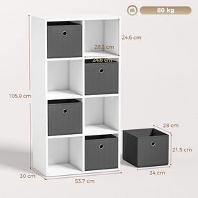 HOMCOM regál s 8 přihrádkami a 4 látkovými zásuvkami, úložný regál, všestranný, šedý