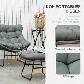 Outsunny ratanové relaxační křeslo s podnožkou zahradní křeslo venkovní ratanové křeslo s polštářem, ocel a polyester, šedé 69x76x70 cm pro zahradu a…
