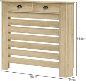 HOMCOM Kryt radiátoru s šuplíky MDF Kryt radiátoru do obývacího pokoje, ložnice, chodby 111x19x95,5 cm Dub
