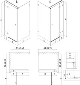 Mexen Lunar T, výklopný pravý sprchový kout 140 x 120 cm, 8mm čiré sklo, zlatý profil, 834T-140-120-50-00-P