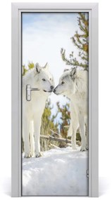 Samolepící fototapeta na dveře Dva bílí vlci 75x205 cm