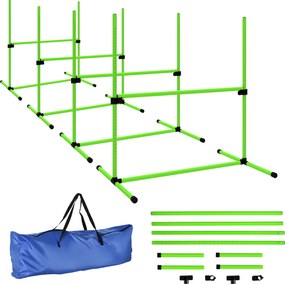 PawHut Agility set pro psy 4dílné výškově nastavitelné agility vybavení se 4 překážkami Přepravní taška 99 x 65 x 94 cm zelená