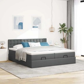 Osmanský rám postele s matrací tmavě šedý 200x200cm textil 3312893