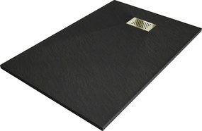 Mexen Hugo, obdélníková sprchová vanička SMC 130 x 80 cm, černá, zlatá krytka, 42708013-G