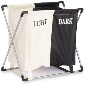 Skládací koš na prádlo: dvě přepážky: černé, bílé,  56 x 60 x 34 cm