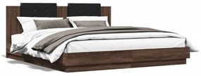Rám postele s čelem hnědý dub 200 x 200 cm kompozitní dřevo