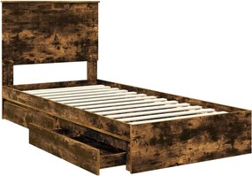 Postel s úložným prostorem se zásuvkou Kouřový dub 90 x 200 cm 3411247