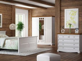 Bílý nábytek Komoda Belluno Elegante z masivu s 5 šuplíky, dekor bílá-ořech, masiv, borovice