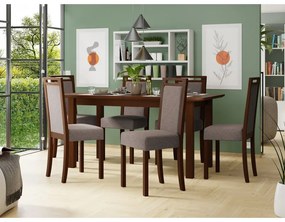 Rozkládací jídelní stůl se 6 židlemi AL10, Barva dřeva: bílá, Potah: Hygge D91