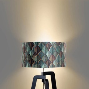 Stojací lampa černá s sametovým stínidlem s motivem listů 50 cm - Puros
