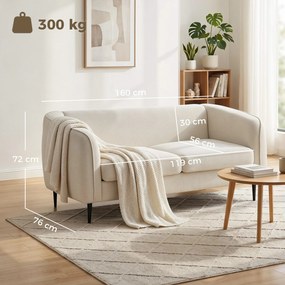 HOMCOM dvoumístná sametová pohovka, moderní obývací pohovka 160 cm, široké čalouněné sedadlo, tlustý polštář s kapslovými pružinami, béžová