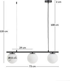 Bílé/černé kovové závěsné svítidlo se skleněným stínidlem Brisia – Kave Home
