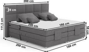 Elektrická polohovací postel, boxspring, šedá, 180x200, MURKO NEW
