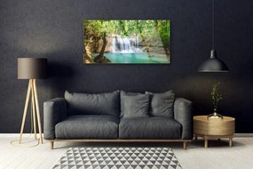 Obraz na skle Vodopád Jezero Les Příroda 140x70 cm