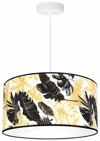 Závěsné svítidlo Gold Flowers, 1x bílé textilní stínítko s květinovým vzorem, (výběr ze 2 barev konstrukce), (fi 40cm)