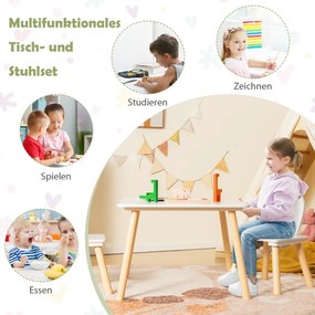 Costway Dětský stůl se 2 židlemi 3 kusy. Kindersitzgruppe mit Massivholzbeine