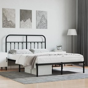 Kovový rám postele s čelem černý 140 x 200 cm